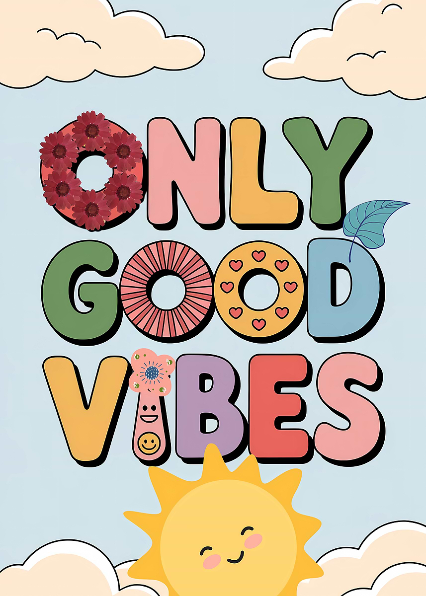 'Only Good Vibes Colorful Graphic Art' Poster, picture, metal print ...