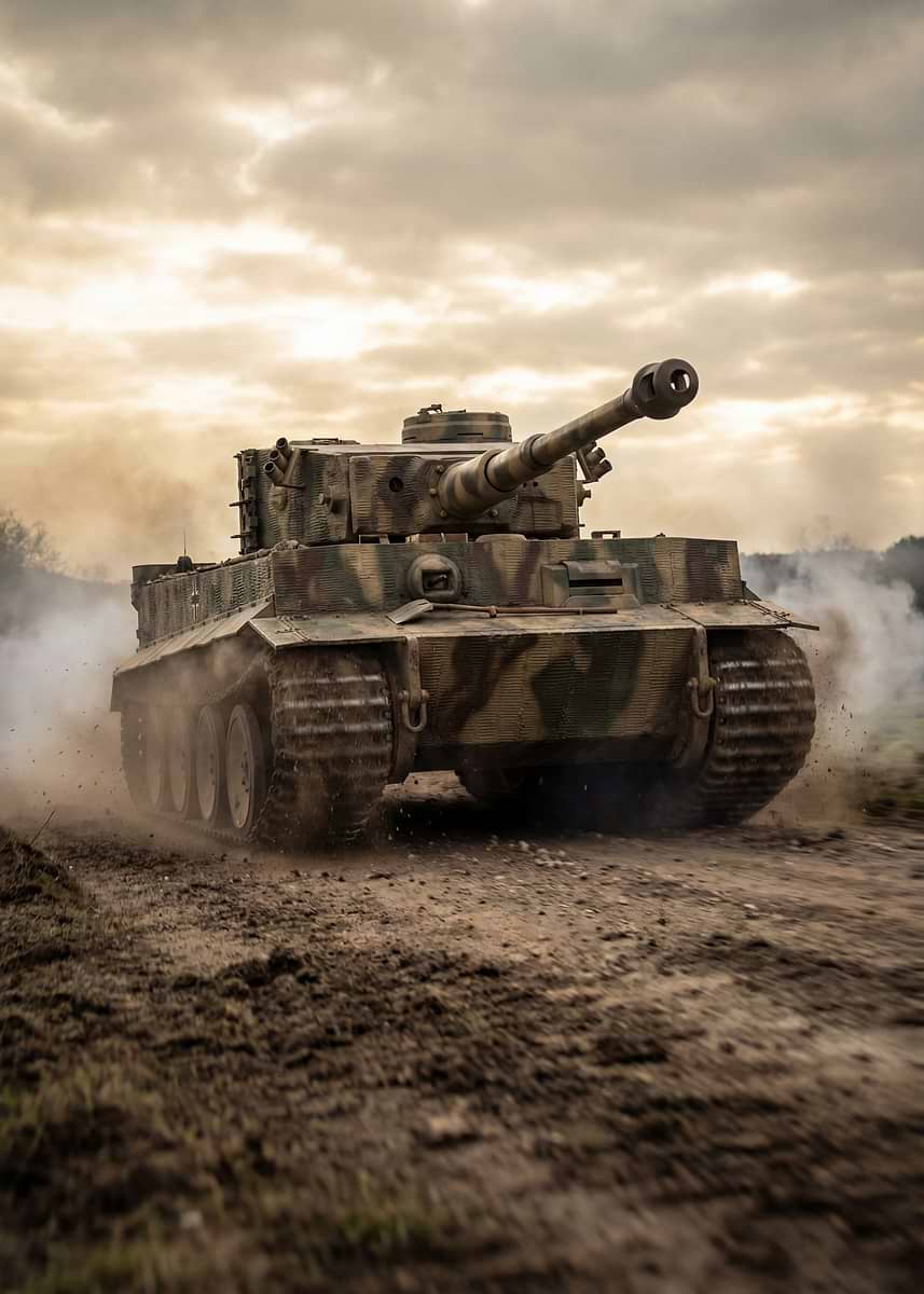 'Tiger Tank on a Muddy Road' Poster, picture, metal print, paint by ...