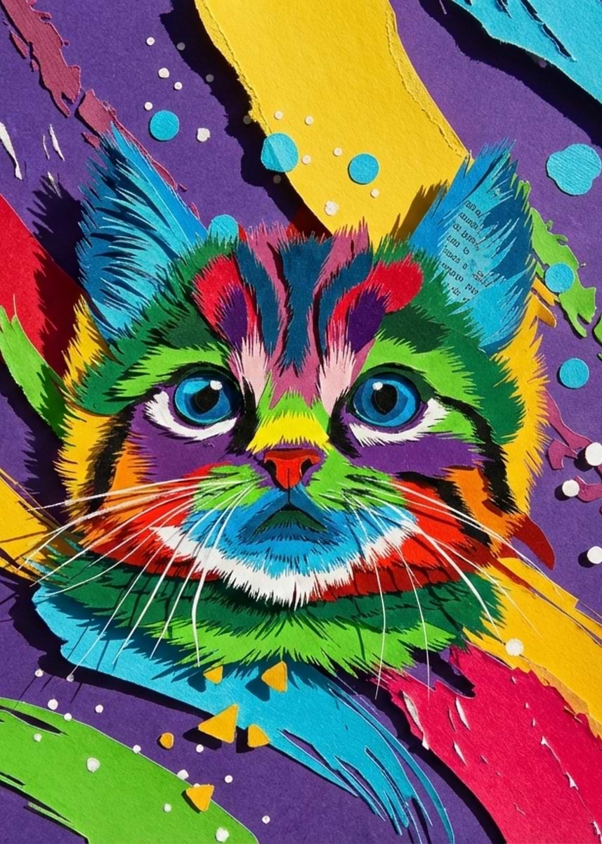 'Colorful Paper Cat Art' Poster, picture, metal print, paint by Le luxe ...
