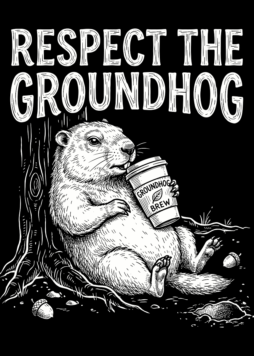 'Respect the Groundhog Poster, Vintage Groundhog Wall Art, Funny Nature ...
