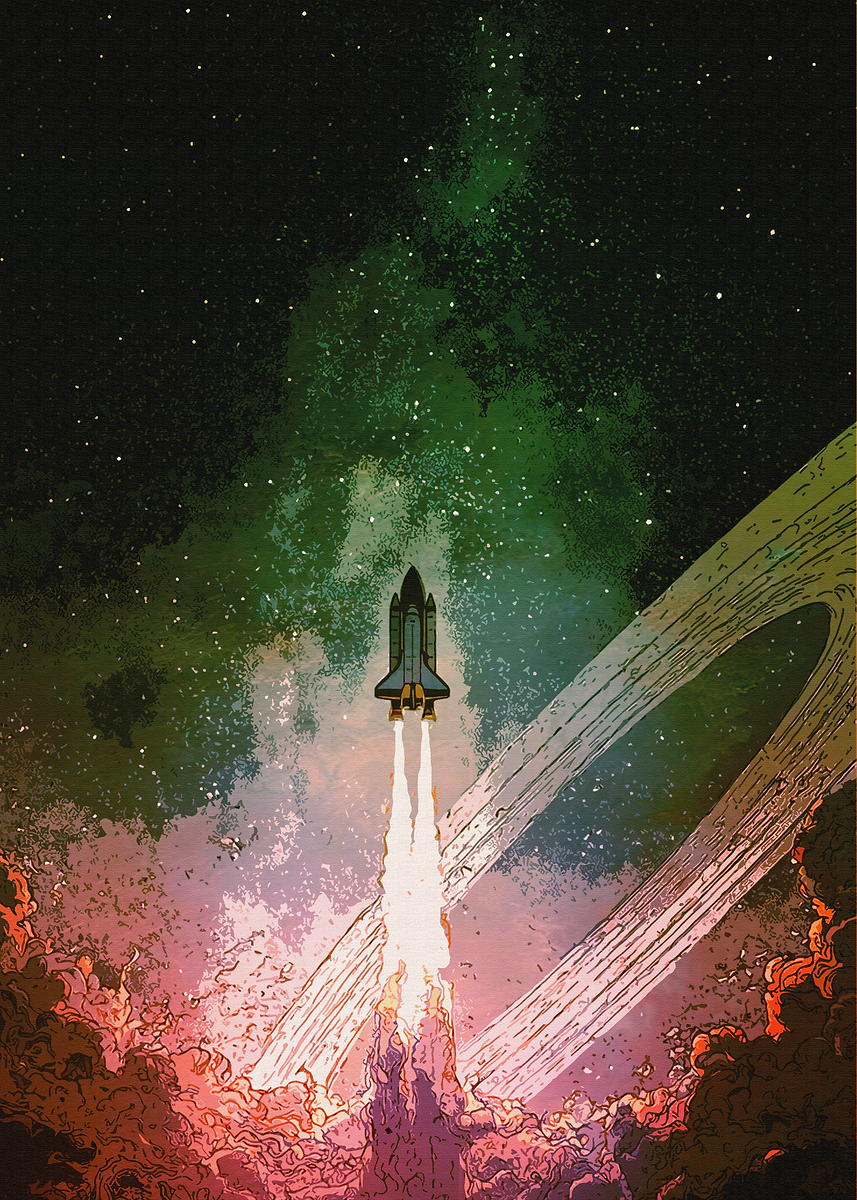 'Space Shuttle Launching into Space Art' Poster, picture, metal print ...