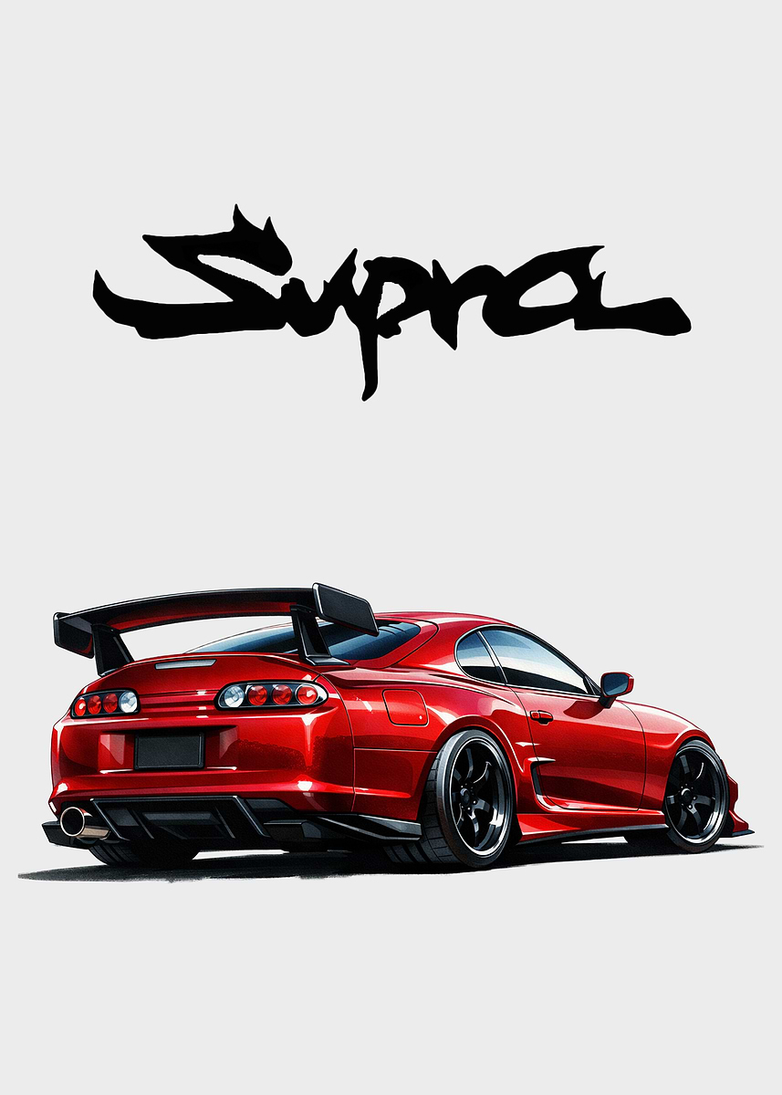 'Red Toyota Supra Car Illustration' Poster, picture, metal print, paint ...