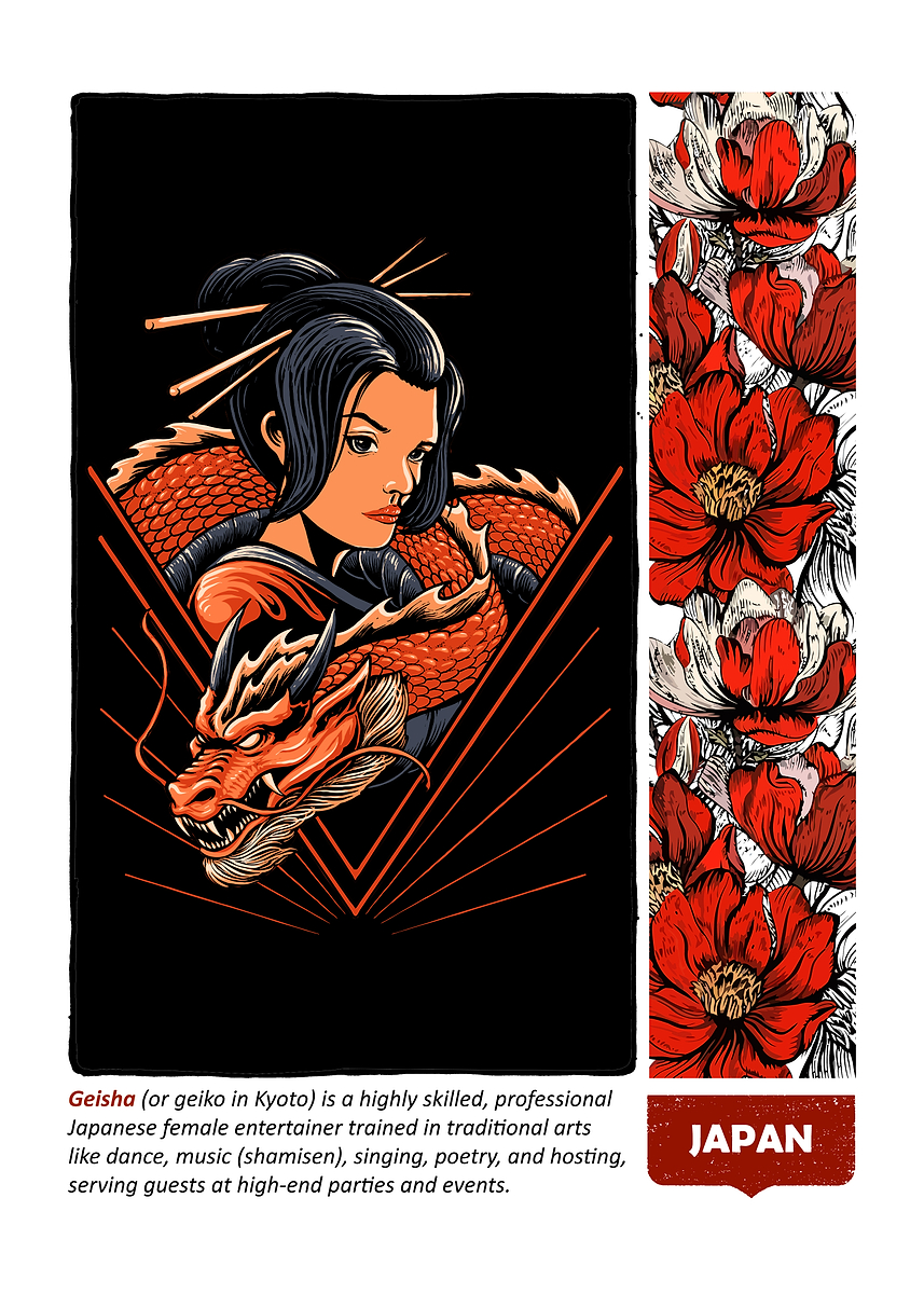 'Geisha and Dragon Illustration' Poster, picture, metal print, paint by ...