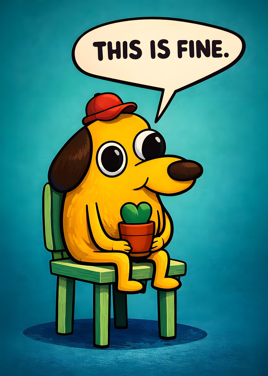 ''This is Fine' Dog Cartoon Image' Poster, picture, metal print, paint ...