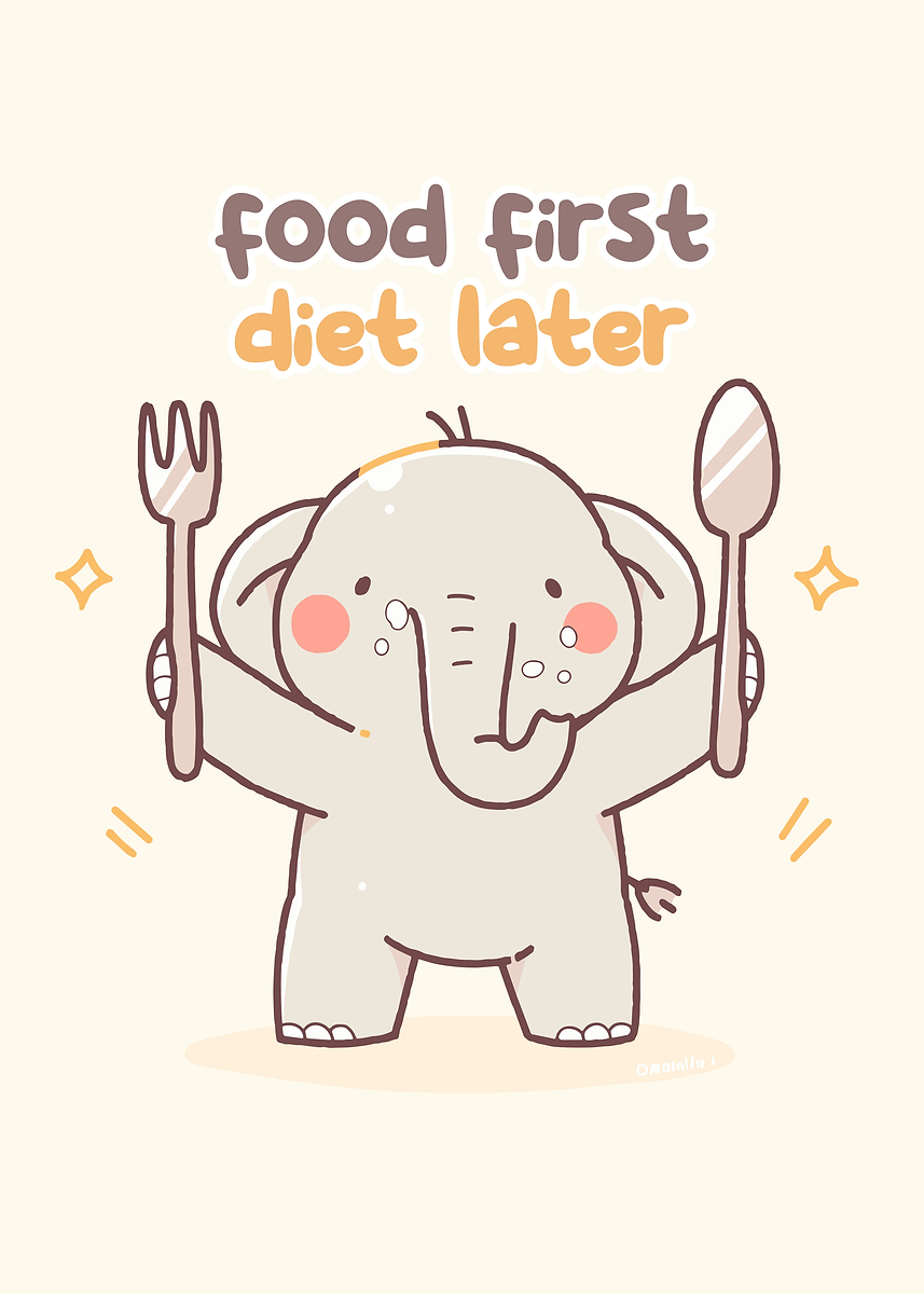 'Cute Elephant with Food First Message' Poster, picture, metal print ...