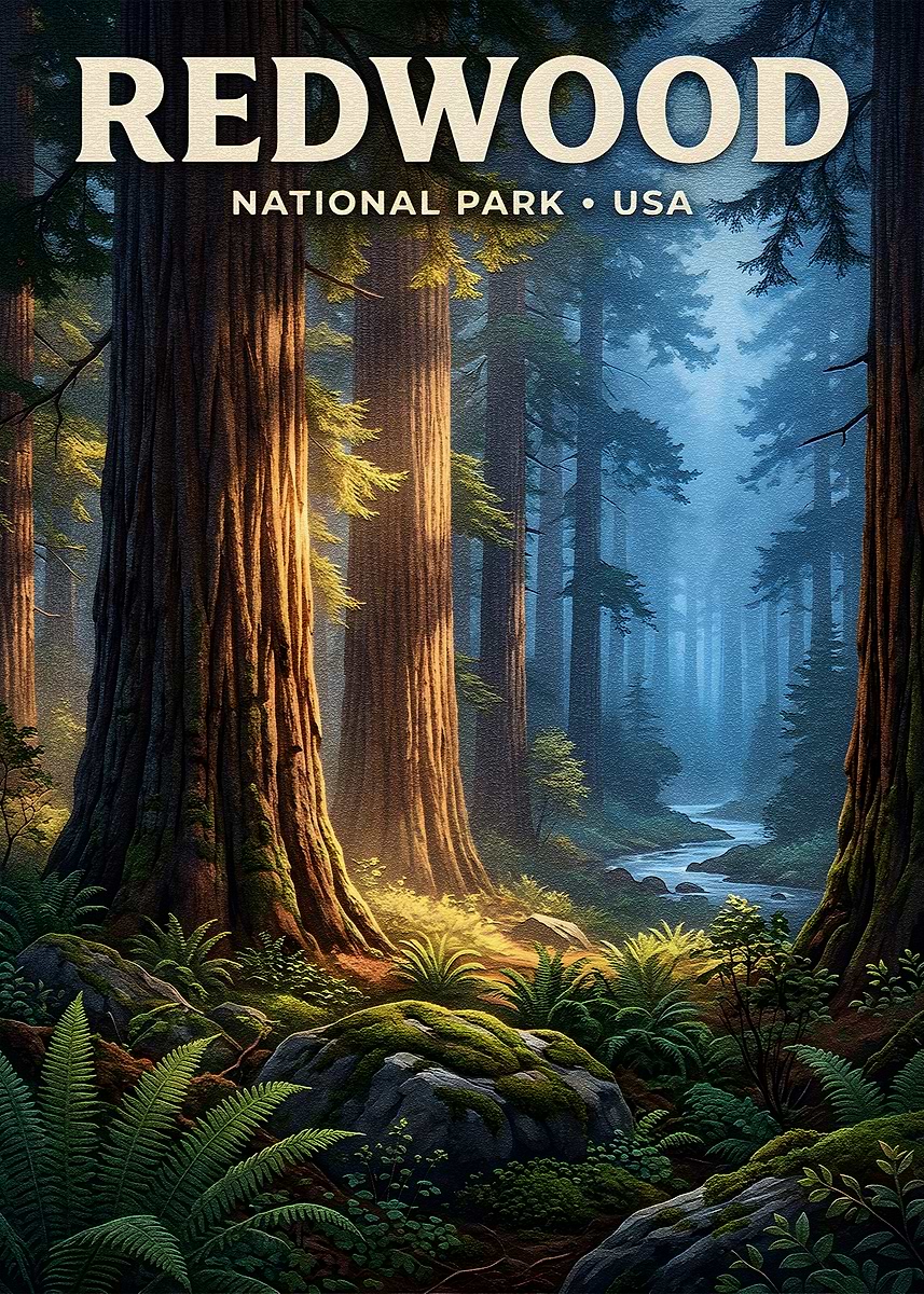 'Redwood National Park USA Forest Scene' Poster, picture, metal print ...