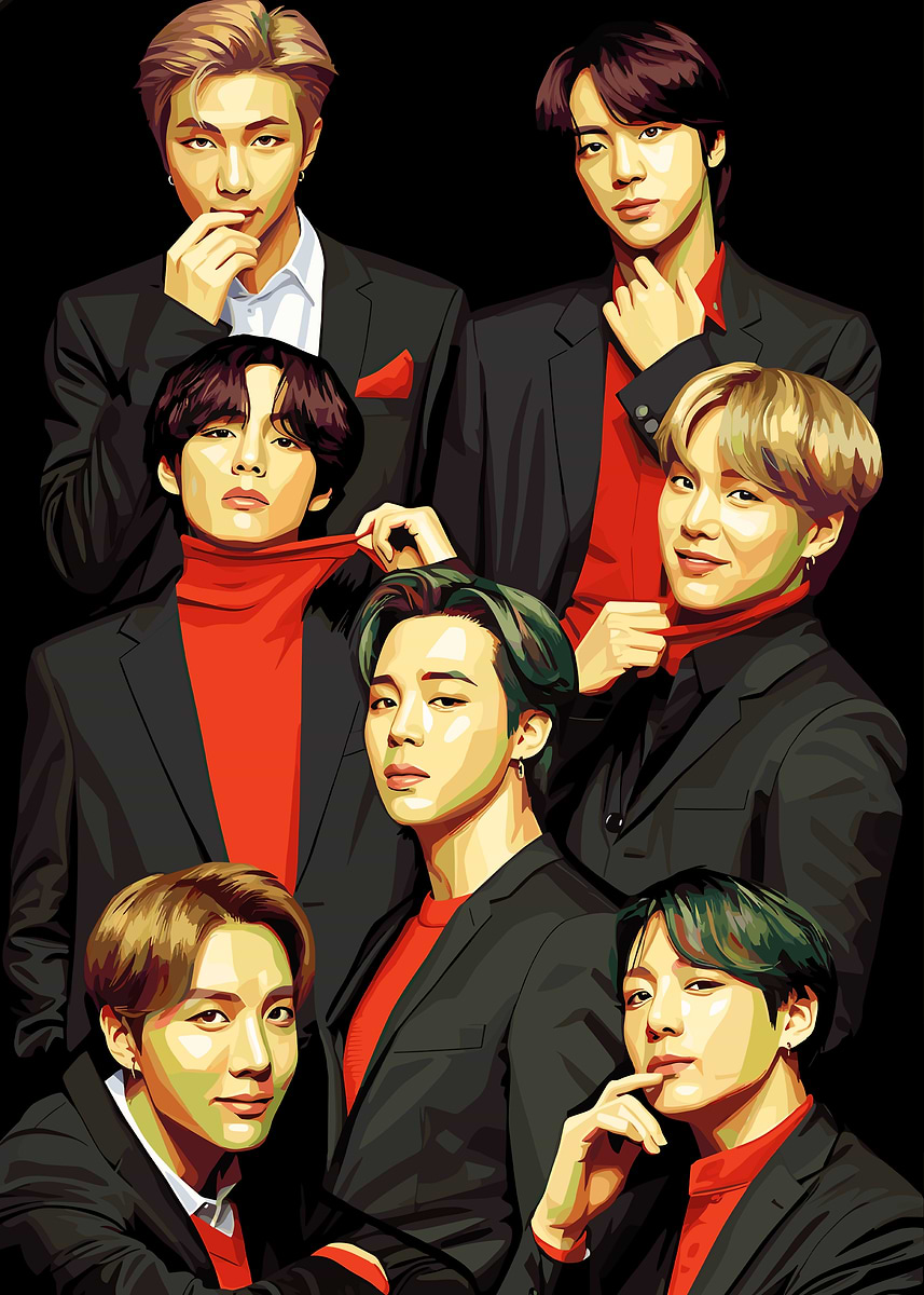'BTS Group Portrait Digital Art' Poster, picture, metal print, paint by ...