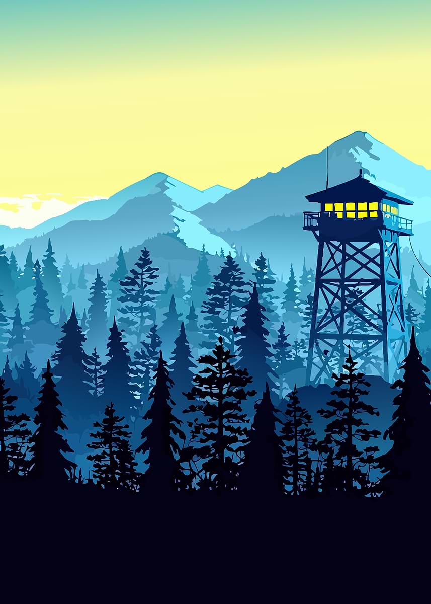 'Forest Fire Lookout Tower Landscape' Poster, picture, metal print ...