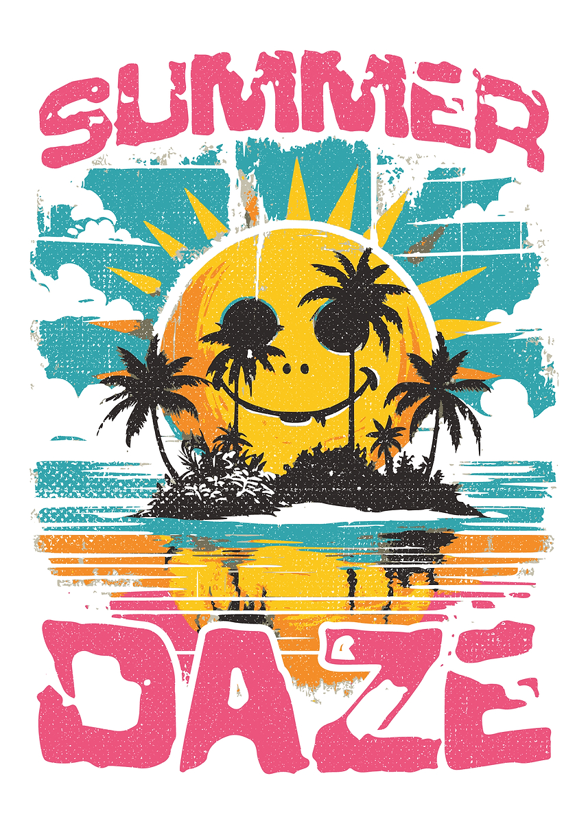 'Summer Daze Tropical Island Graphic' Poster, picture, metal print ...