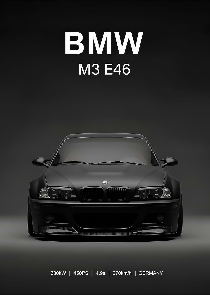 'BMW M3 E46 Matte Black' Poster, picture, metal print, paint by mk ...