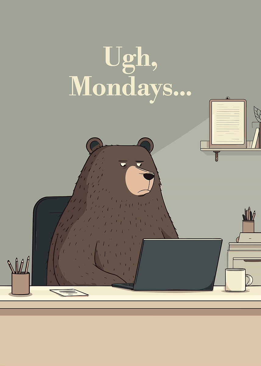 'Ugh, Mondays... Bear at Work' Poster, picture, metal print, paint by ...