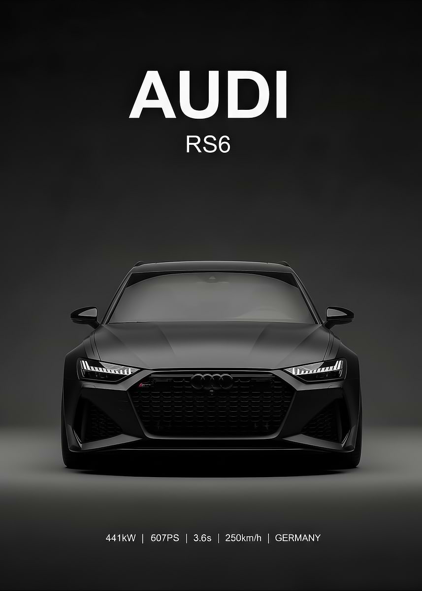 'black Audi RS6 Front View' Poster, picture, metal print, paint by mk ...