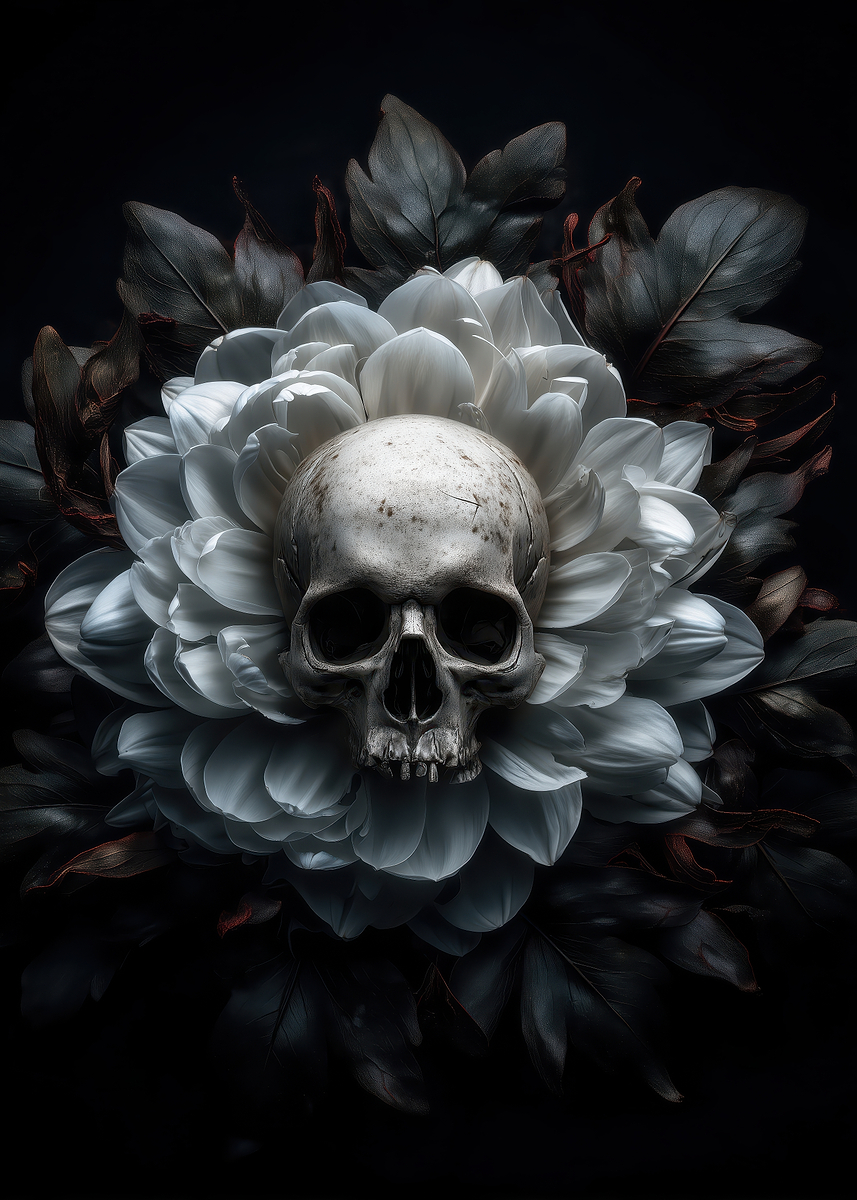 'Skull and Flower Dark Art' Poster, picture, metal print, paint by ...