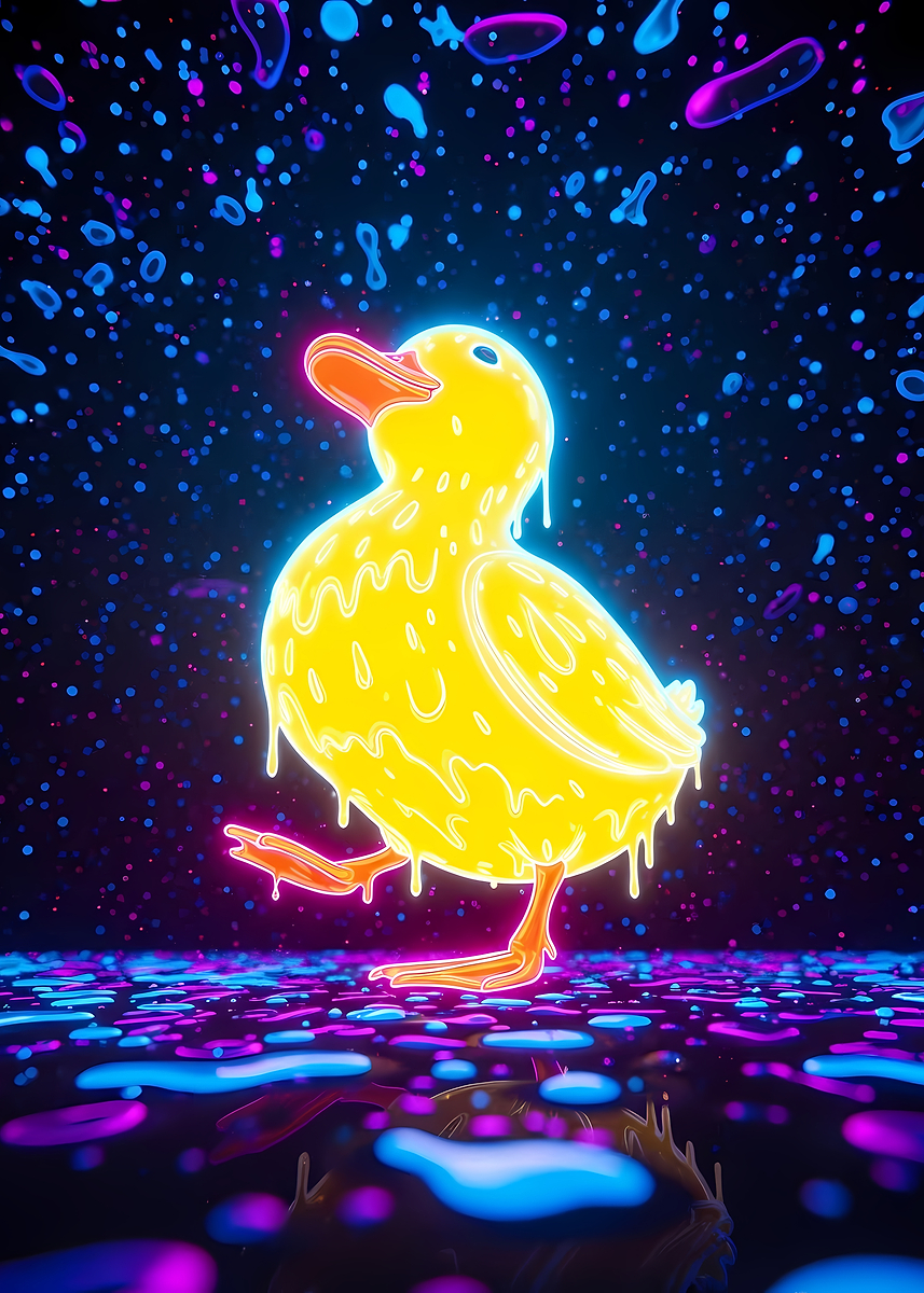 'Neon Yellow Duck with Dripping Effect' Poster, picture, metal print ...