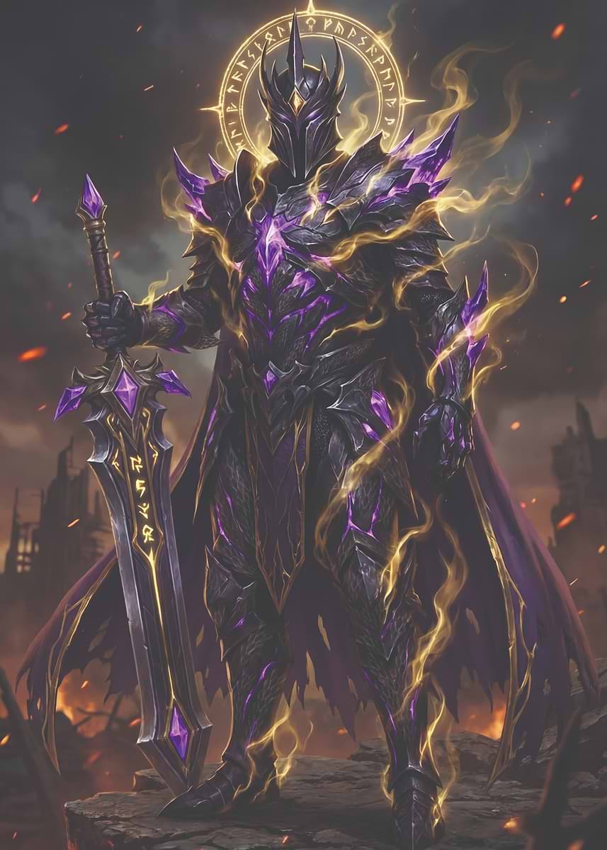 'Dark Knight with Runes and Sword' Poster, picture, metal print, paint ...