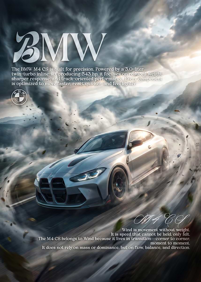 'BMW M4 CS Car Advertisement' Poster, picture, metal print, paint by ...