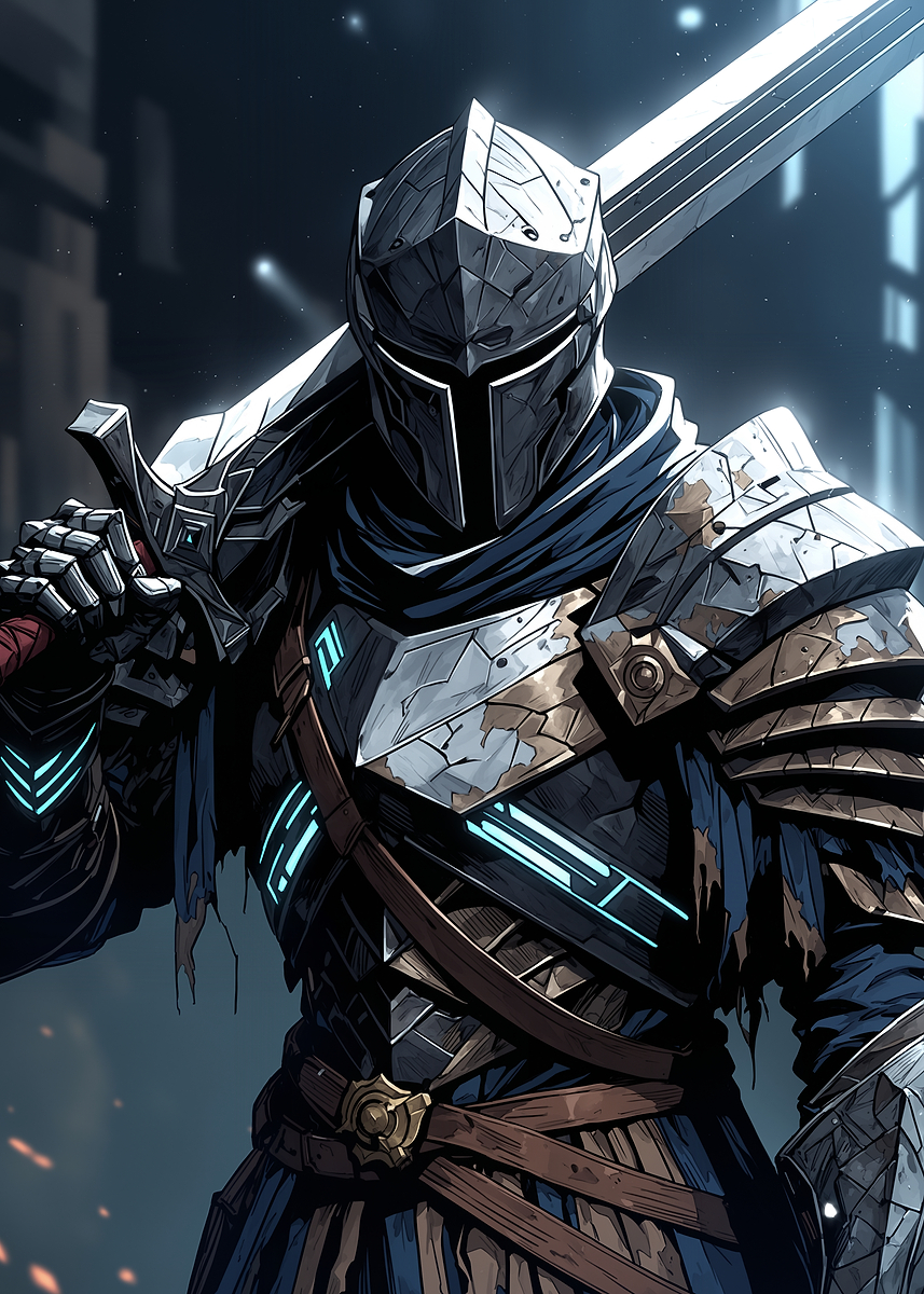 'Futuristic Knight with Sword' Poster, picture, metal print, paint by ...