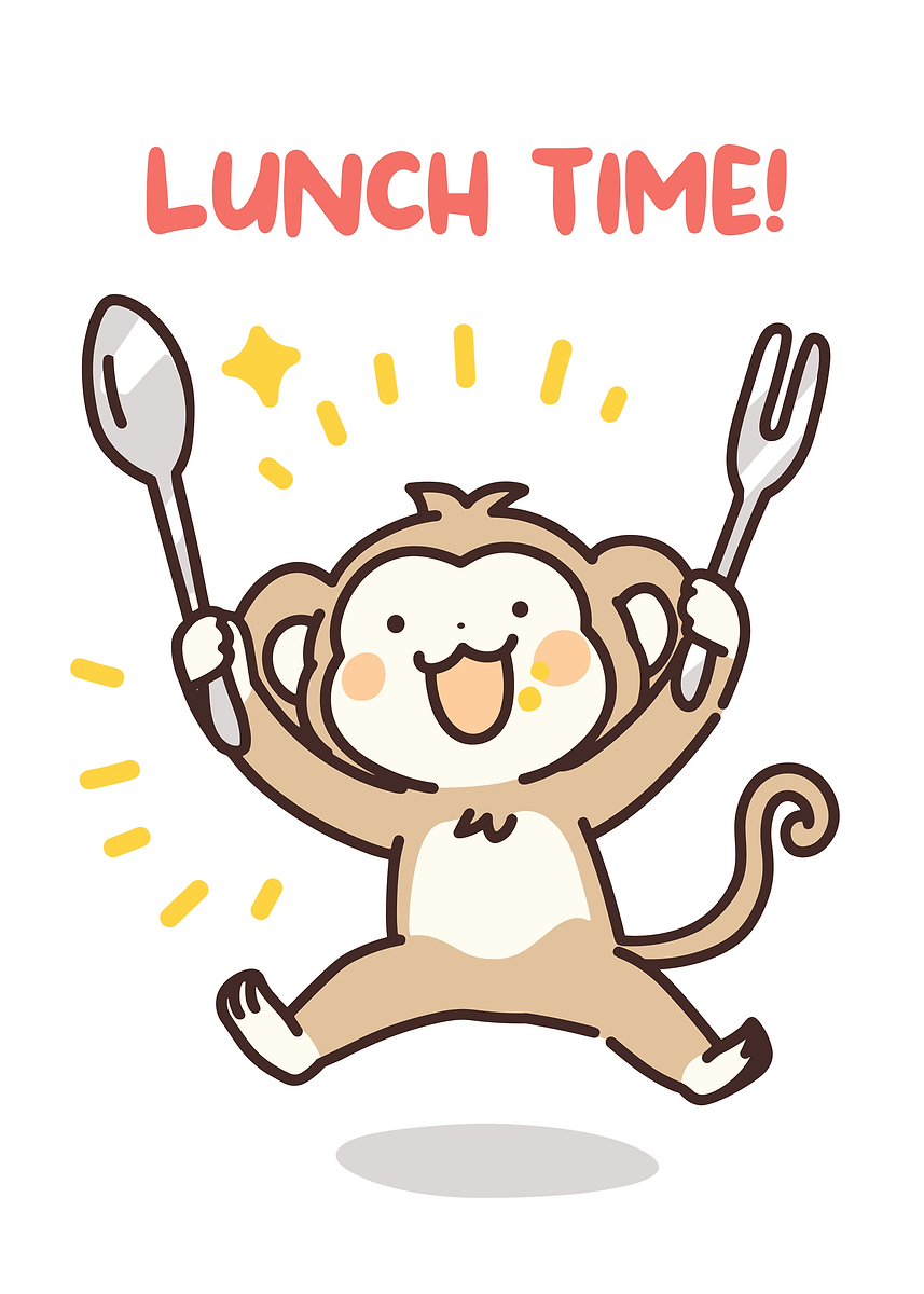'Lunch Time Monkey Cartoon Illustration' Poster, picture, metal print ...