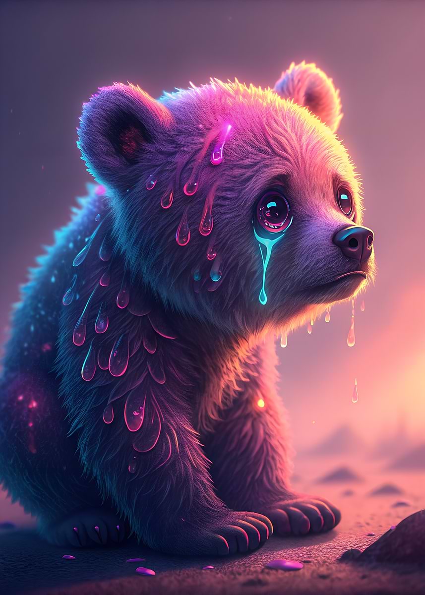'Crying Neon Bear Cub' Poster, picture, metal print, paint by Tobasiano ...