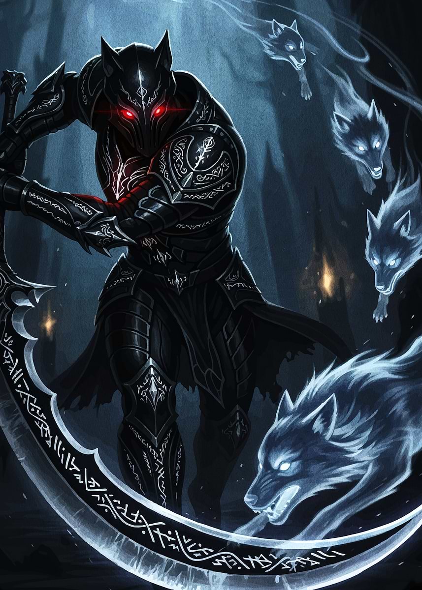 'Wolf Warrior with Spectral Wolves' Poster, picture, metal print, paint ...