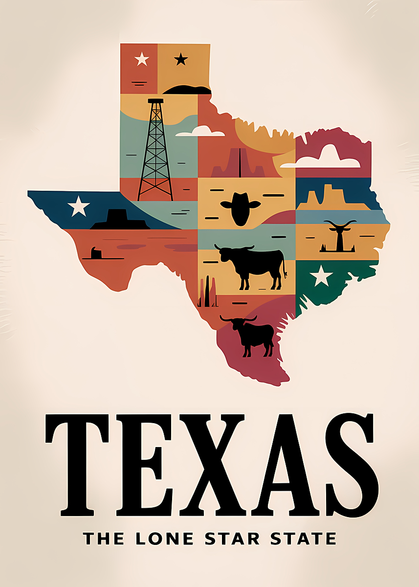 'Texas: The Lone Star State Art' Poster, picture, metal print, paint by ...