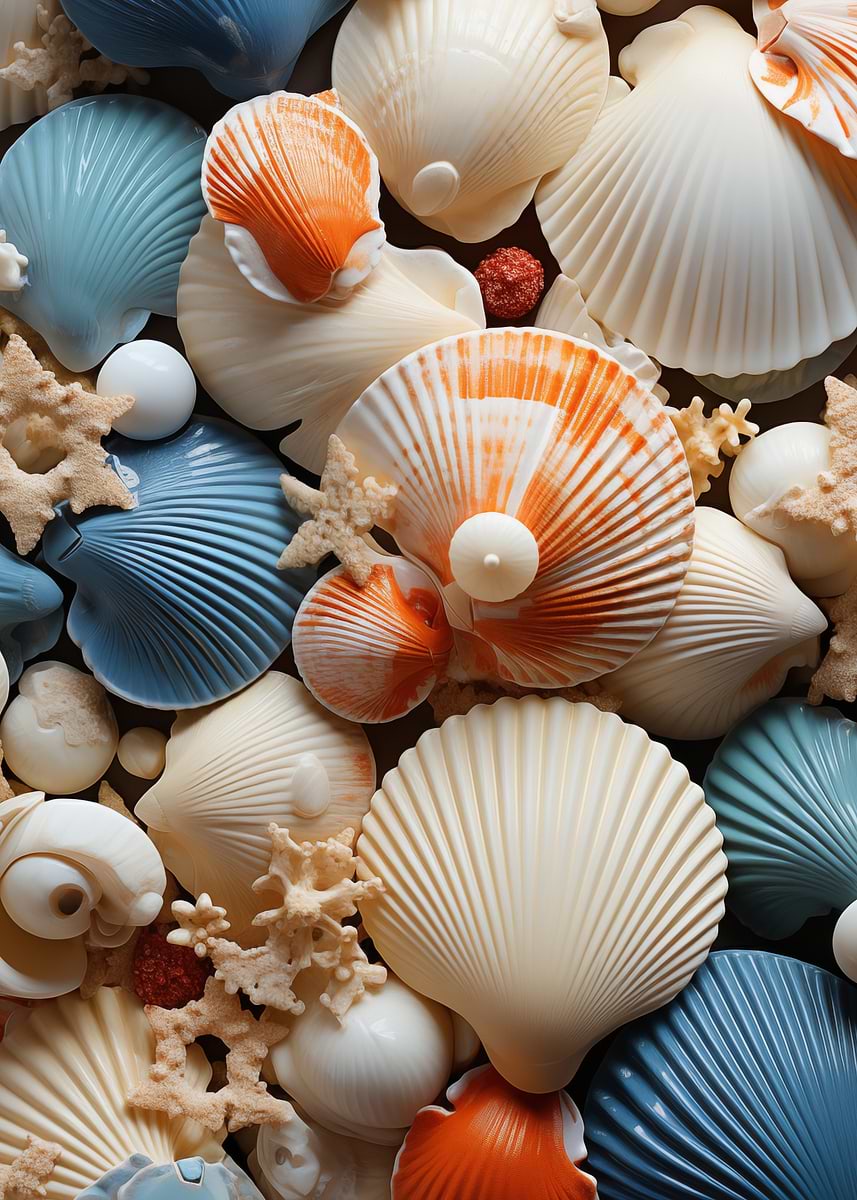 'Seashells and Coral Still Life' Poster, picture, metal print, paint by ...