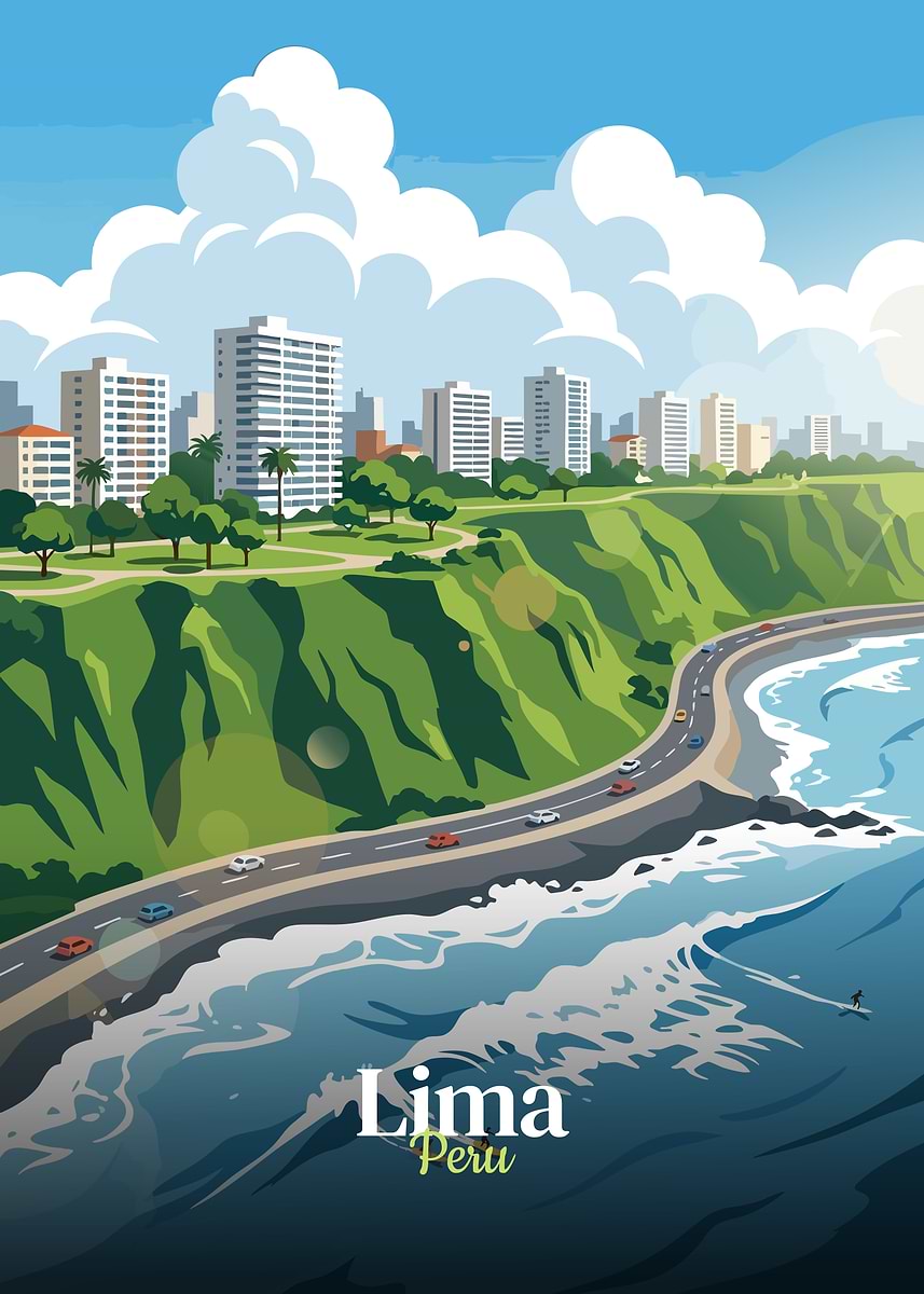 'Lima, Peru Cityscape Illustration' Poster, picture, metal print, paint ...