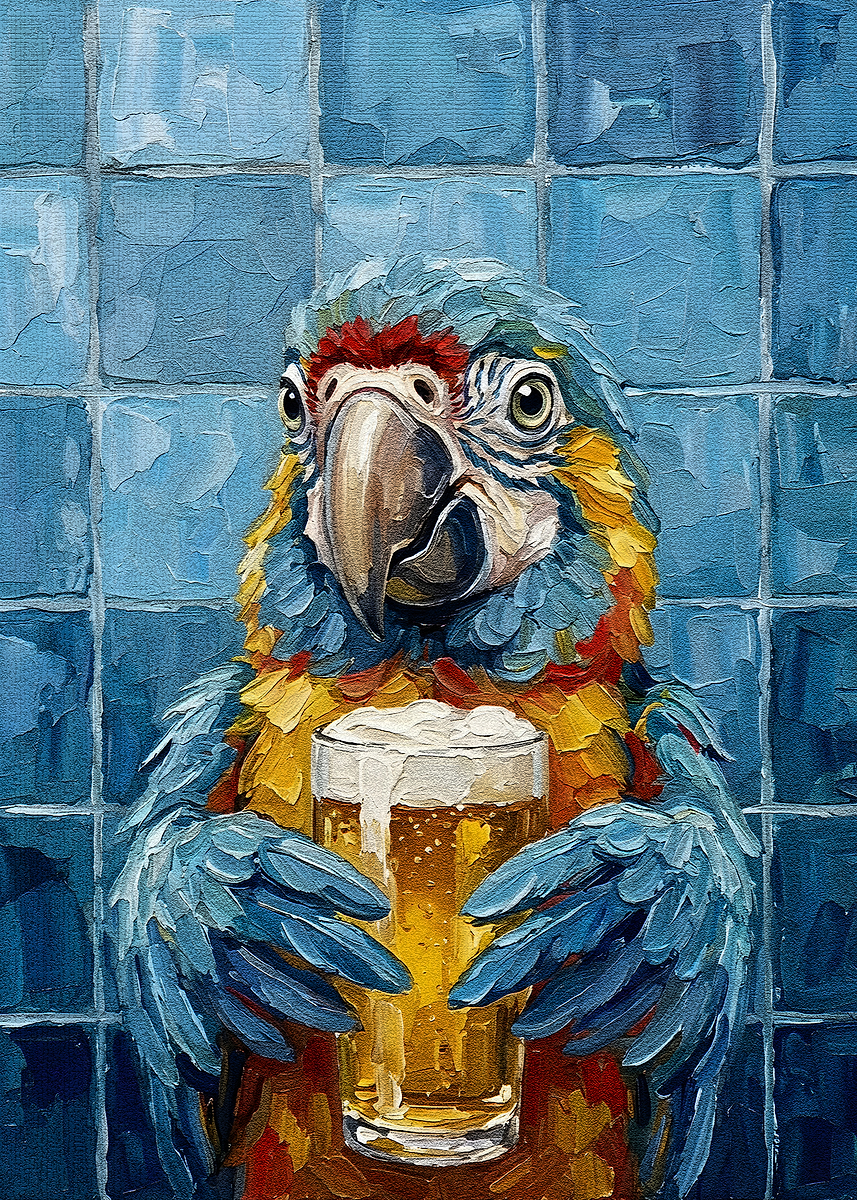 'Parrot with Beer Painting' Poster, picture, metal print, paint by ...