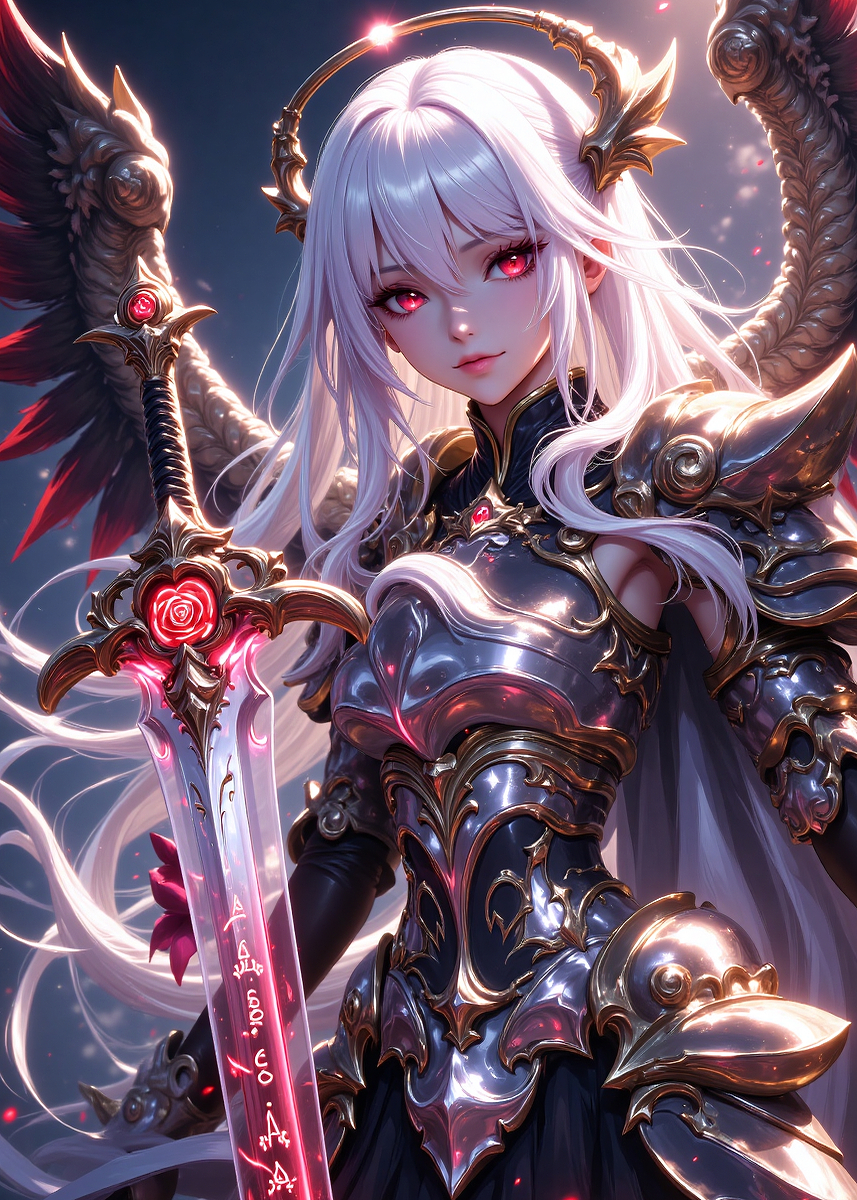 'Anime Angel Warrior with Sword' Poster, picture, metal print, paint by ...