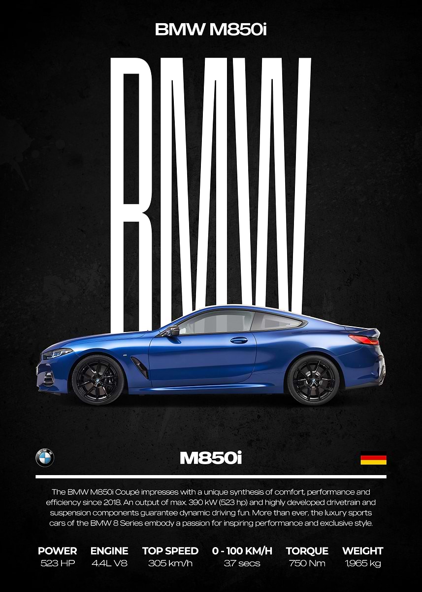 'BMW M850i Car Poster' Poster, picture, metal print, paint by ...