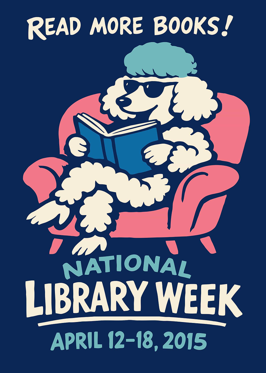 'National Library Week Poodle Reading' Poster, picture, metal print ...