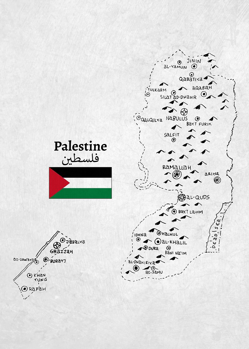 'Handdrawn Map of Palestine' Poster, picture, metal print, paint by ...