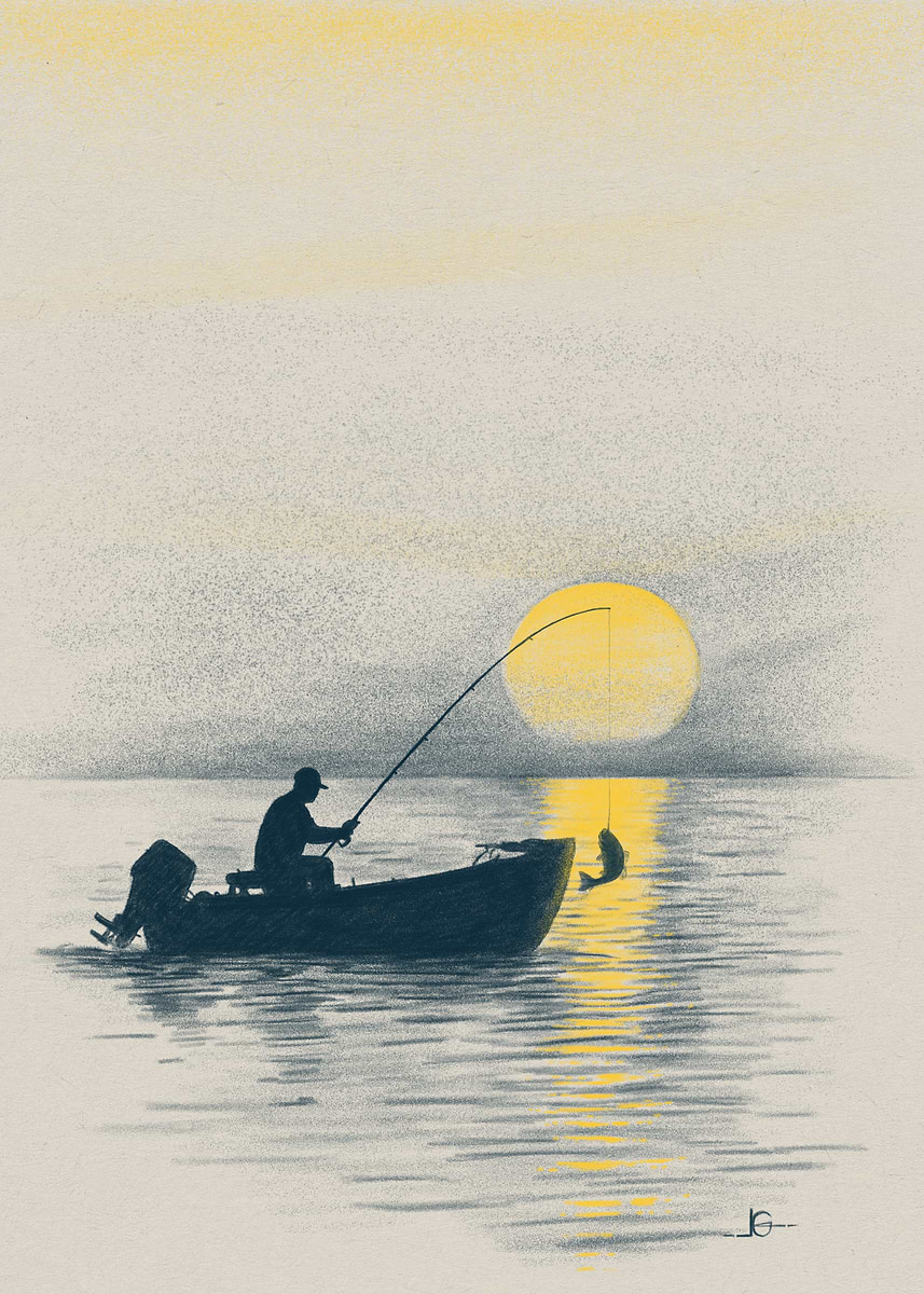 'Fishing at Sunset' Poster, picture, metal print, paint by Ermir ...