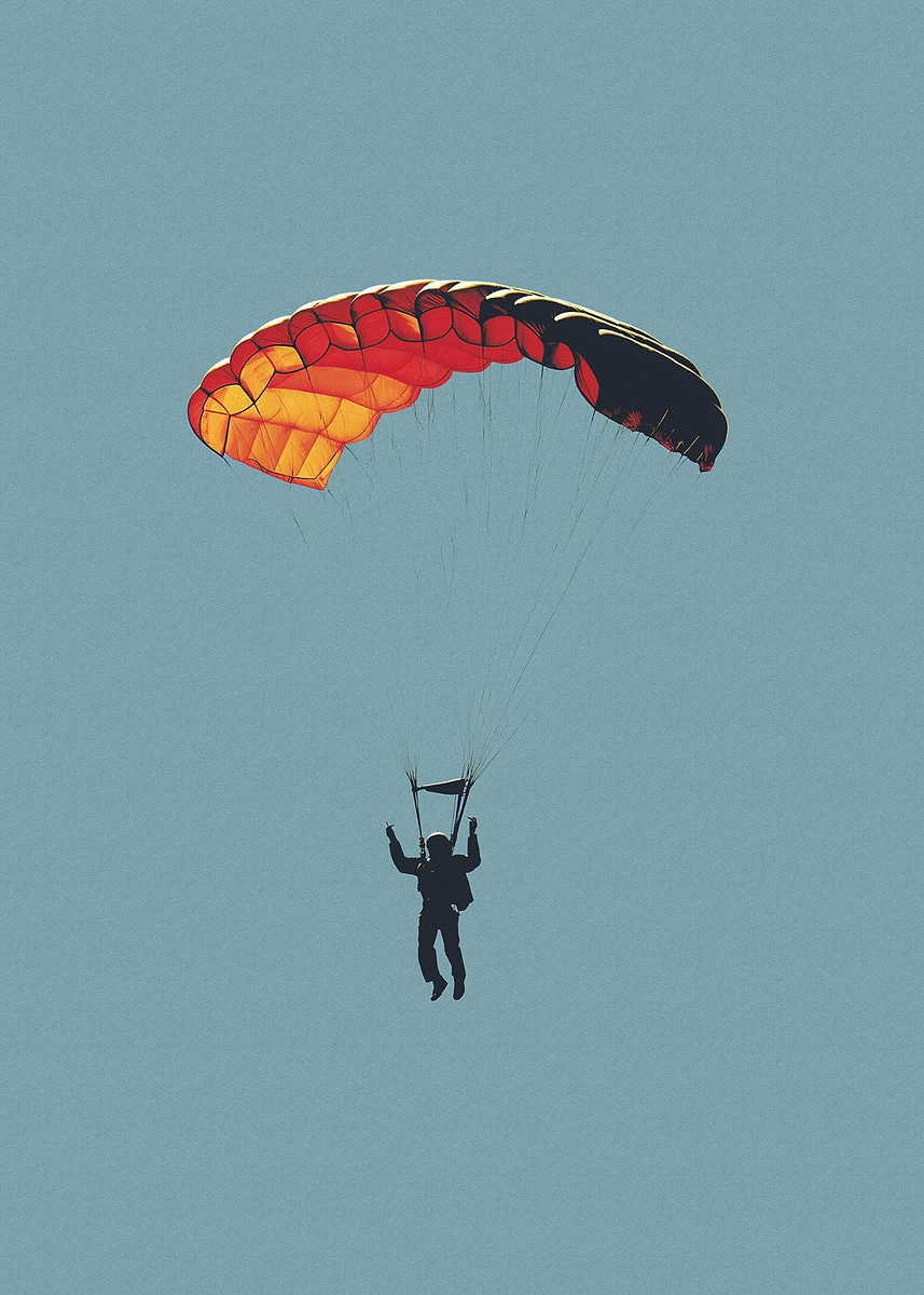 'Skydiver with Parachute in Blue Sky' Poster, picture, metal print ...