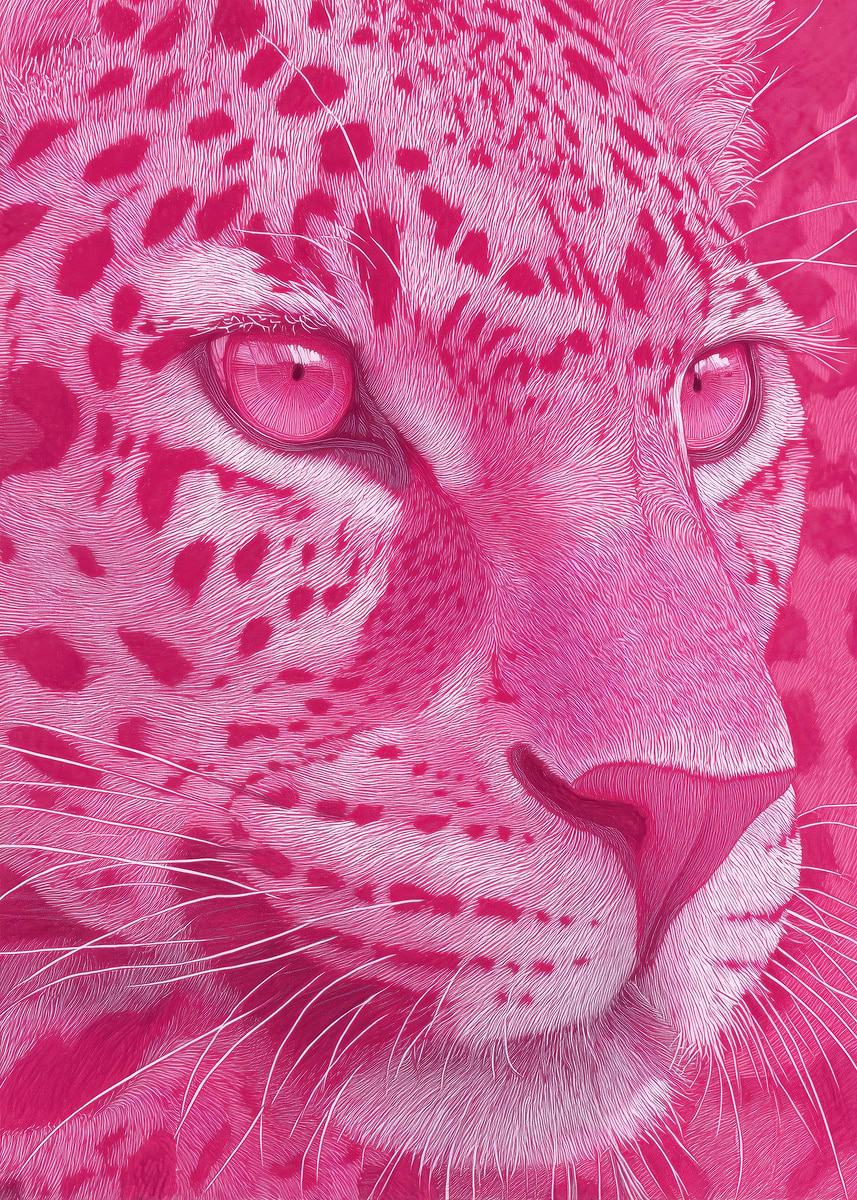 'Pink Leopard Portrait' Poster, picture, metal print, paint by Olijfje | Displate
