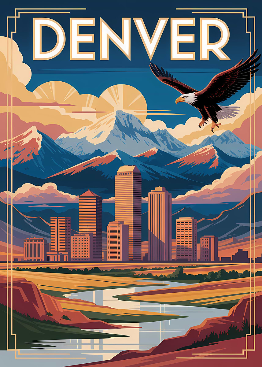 'Denver Travel Poster with Eagle' Poster, picture, metal print, paint ...