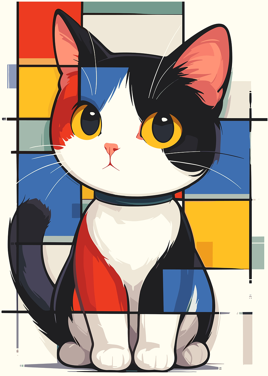 'Cartoon Cat Mondrian Style' Poster, picture, metal print, paint by ...