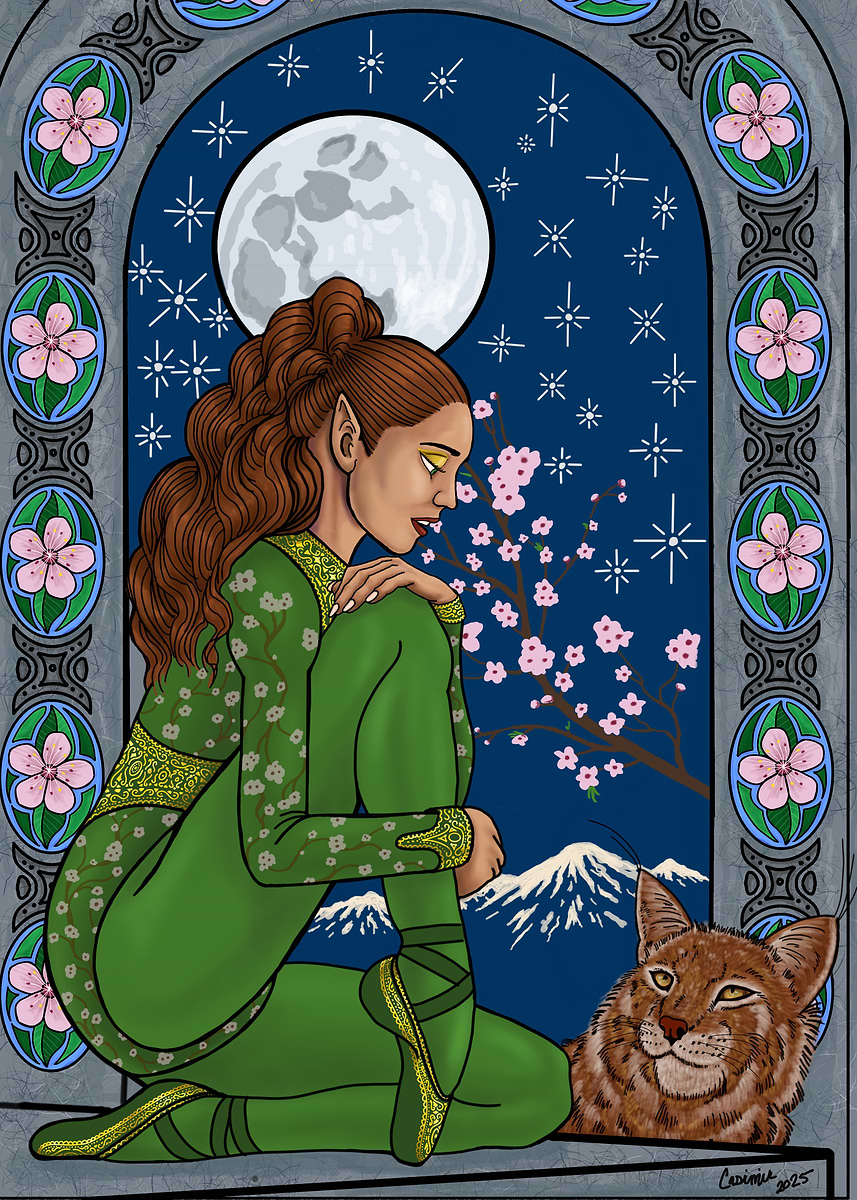 'Elf, Lynx, and Moonlit Window' Poster, picture, metal print, paint by ...