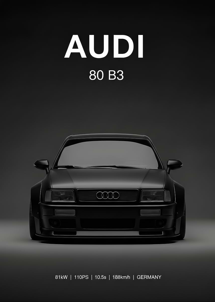 'black Audi 80 B3 Car Portrait' Poster, picture, metal print, paint by ...