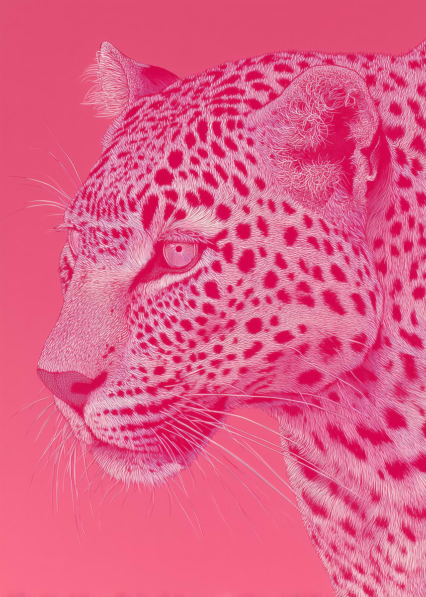 'Pink Leopard Portrait' Poster, picture, metal print, paint by Olijfje | Displate