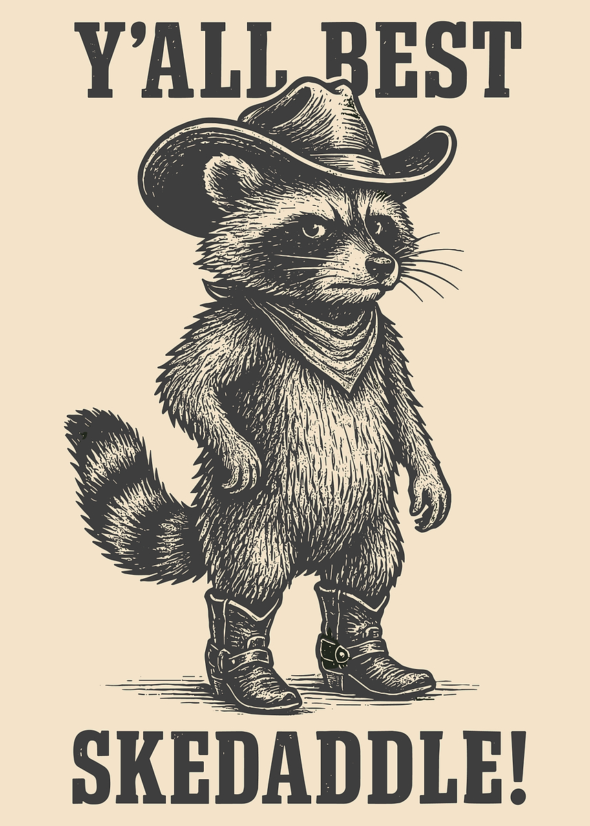 'Y’all Best Skedaddle Poster, Cowboy Raccoon Wall Art, Funny Western ...