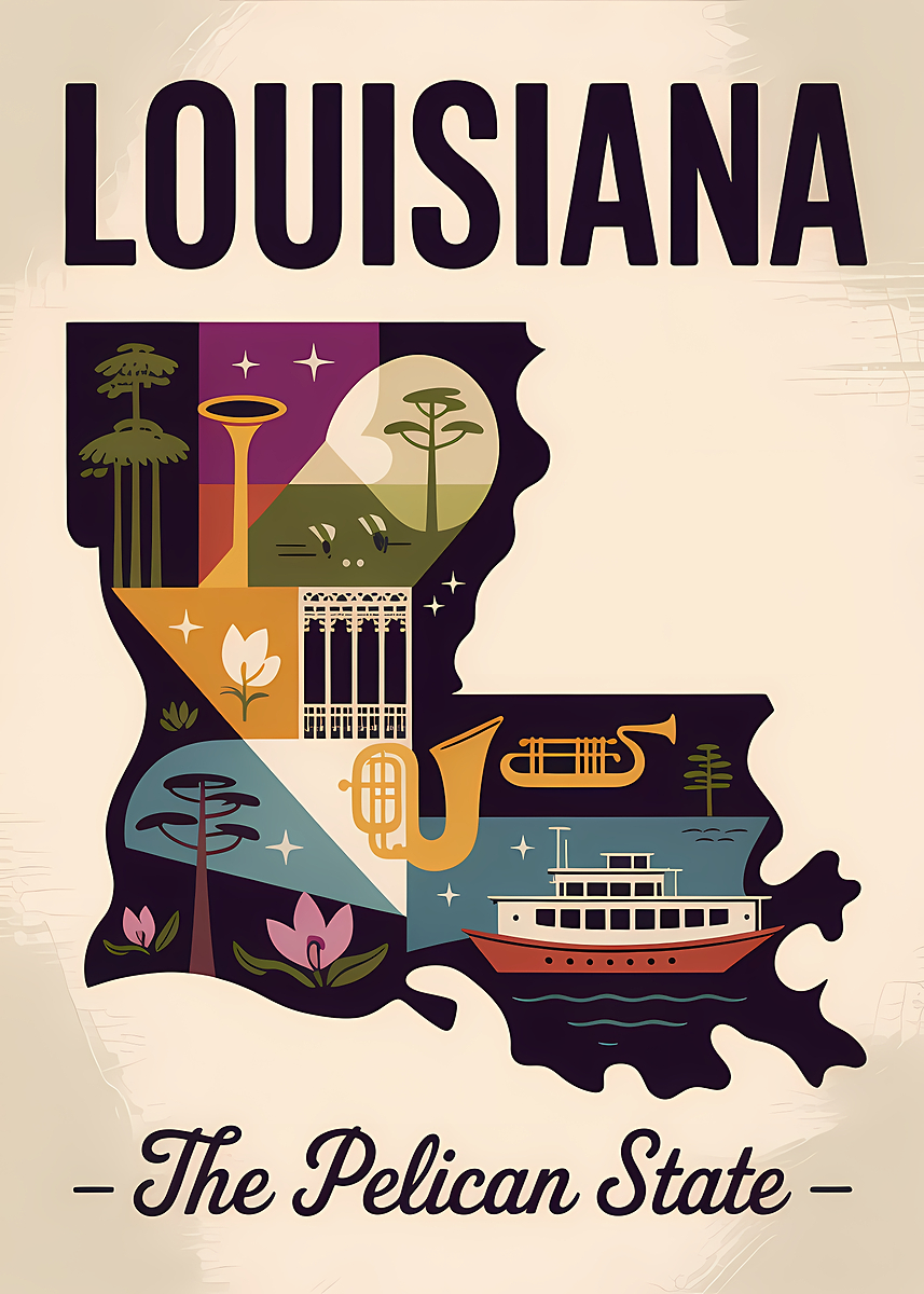 'Louisiana: The Pelican State Art Print' Poster, picture, metal print ...