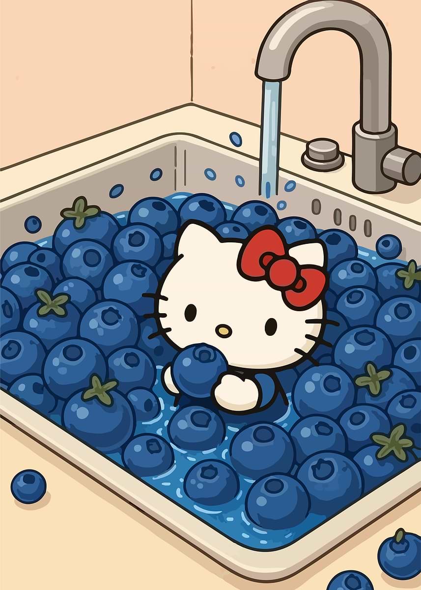 'Hello Kitty in Blueberry Sink' Poster, picture, metal print, paint by ...