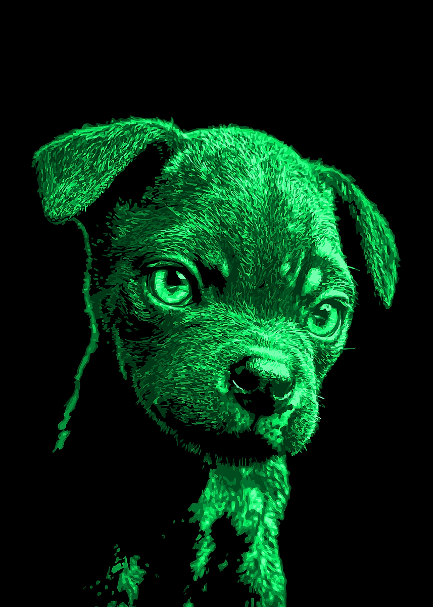 'Green Puppy Portrait' Poster, picture, metal print, paint by MARLLON ...