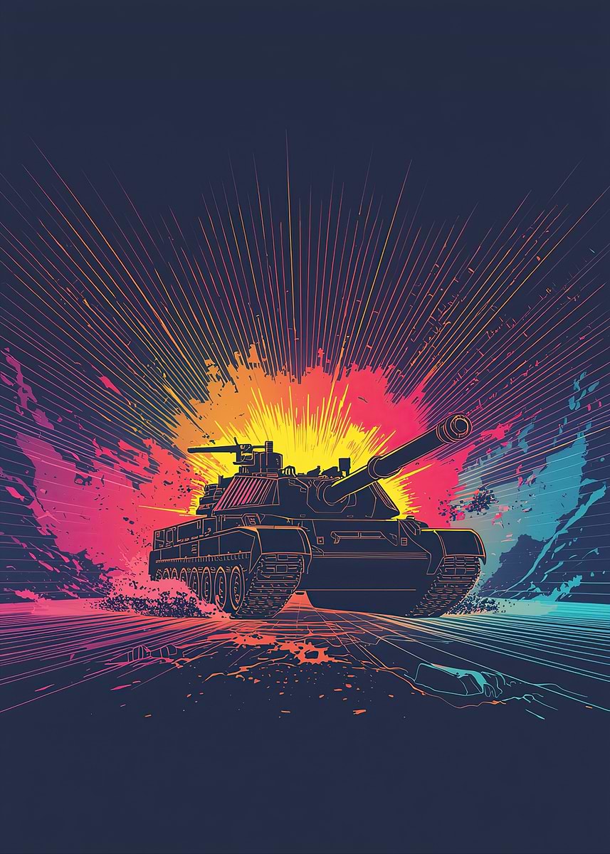 'Tank with Colorful Explosion Background' Poster, picture, metal print ...