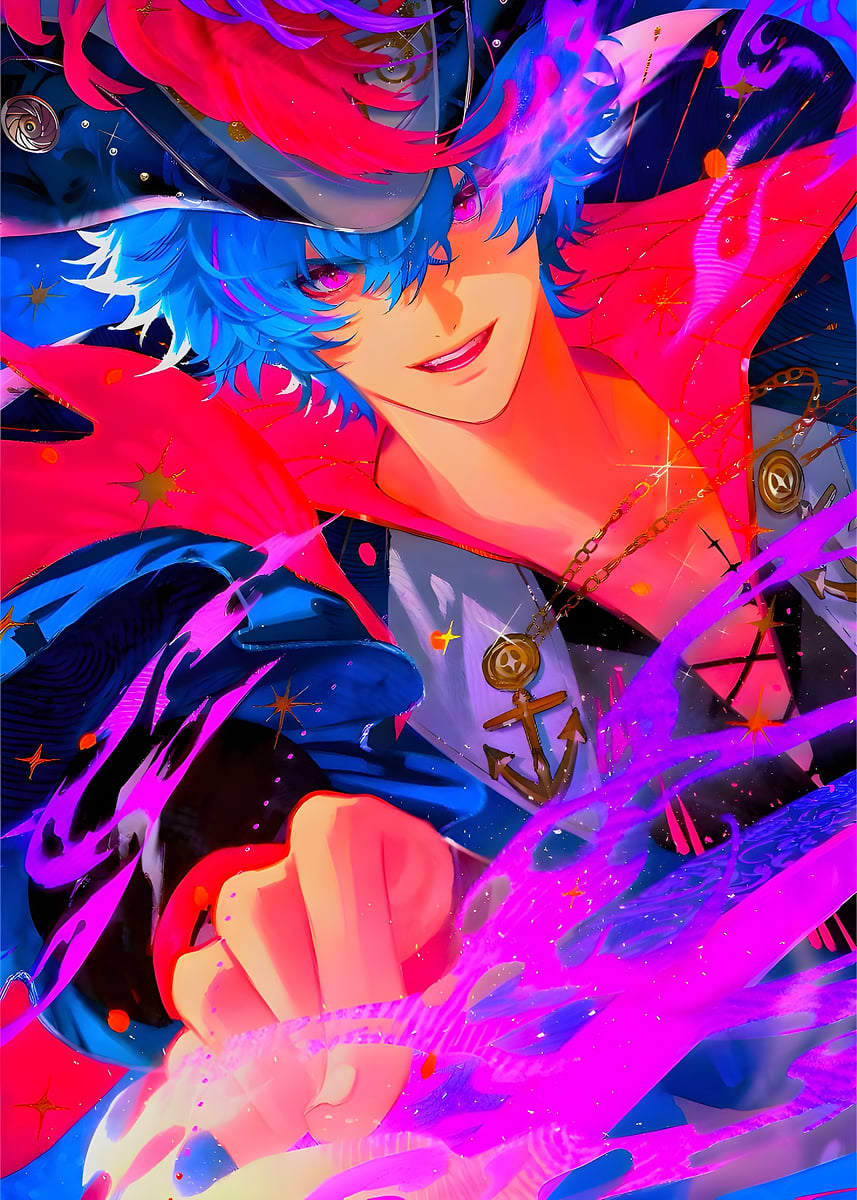 'Anime Boy with Anchor Necklace' Poster, picture, metal print, paint by ...