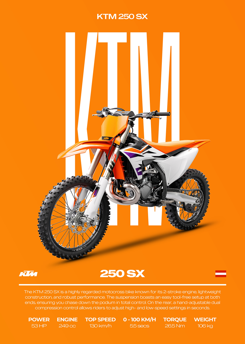 'KTM 250 SX Motorcycle Poster' Poster, picture, metal print, paint by ...