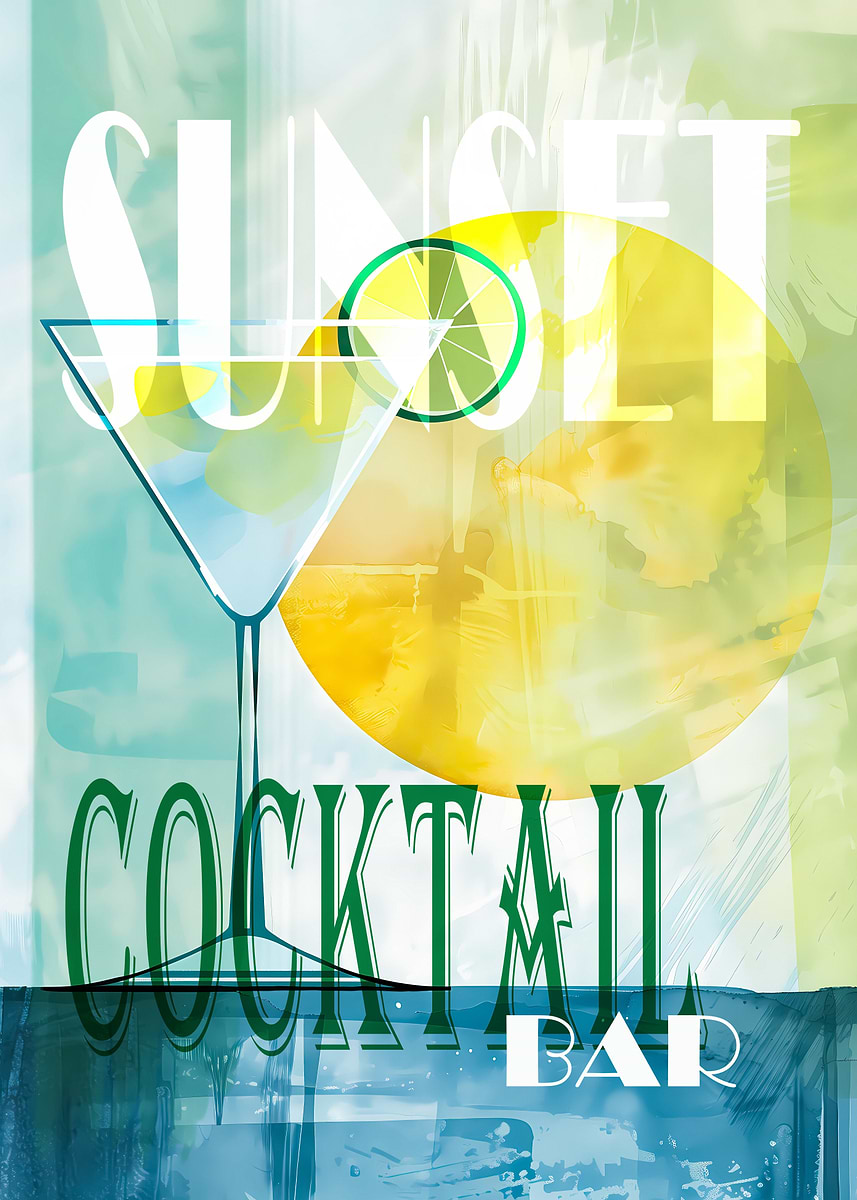 'Sunset Cocktail Bar Abstract Art' Poster, picture, metal print, paint ...