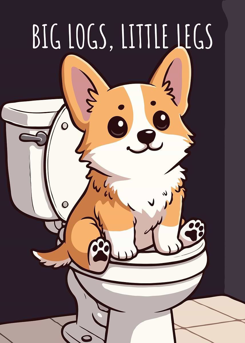 'Corgi on Toilet: Big Logs, Little Legs Funny' Poster, picture, metal ...