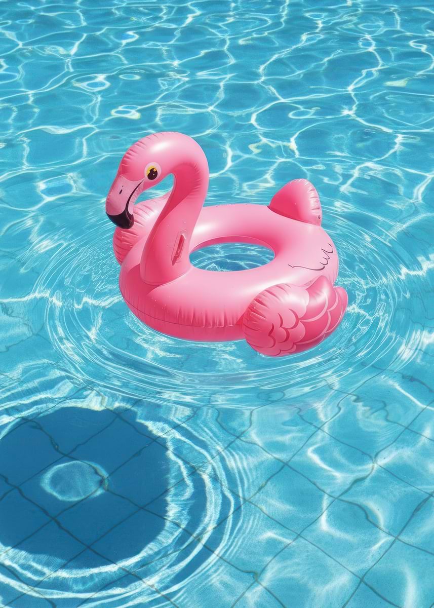 'Pink Flamingo Pool Float in Water Summer Serenity' Poster, picture ...